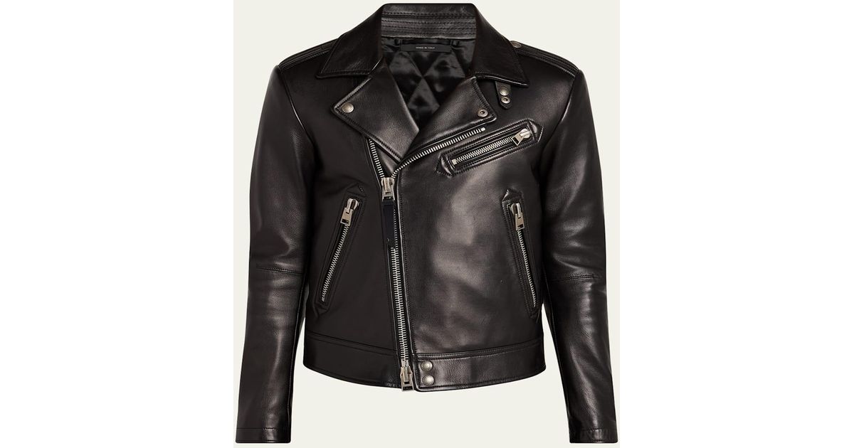 Tom Ford Napa Leather Asymmetric Biker Jacket in Black for Men | Lyst