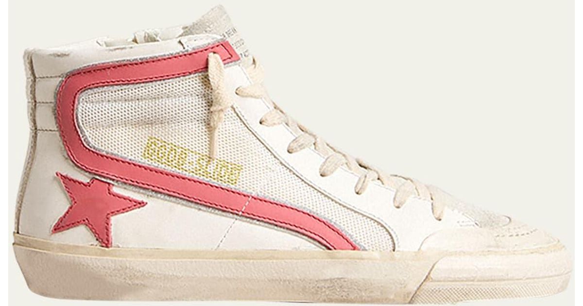 Golden Goose Slide Leather Mesh Mid-top Sneakers in Pink | Lyst