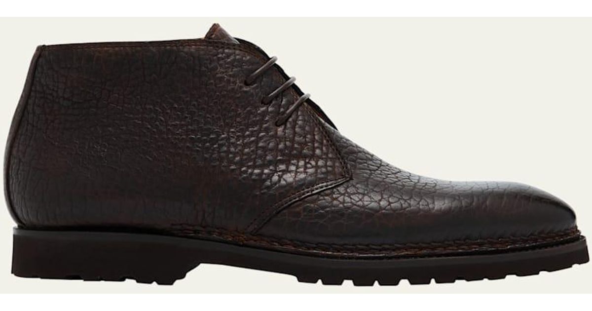 Bontoni Desert Norwegian Grained Leather Chukka Boots in Black for Men ...