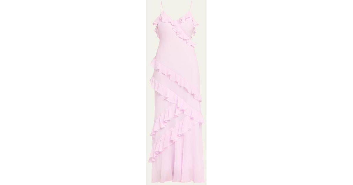 LoveShackFancy Rialto Asymmetric Ruffle Maxi Dress in Pink | Lyst