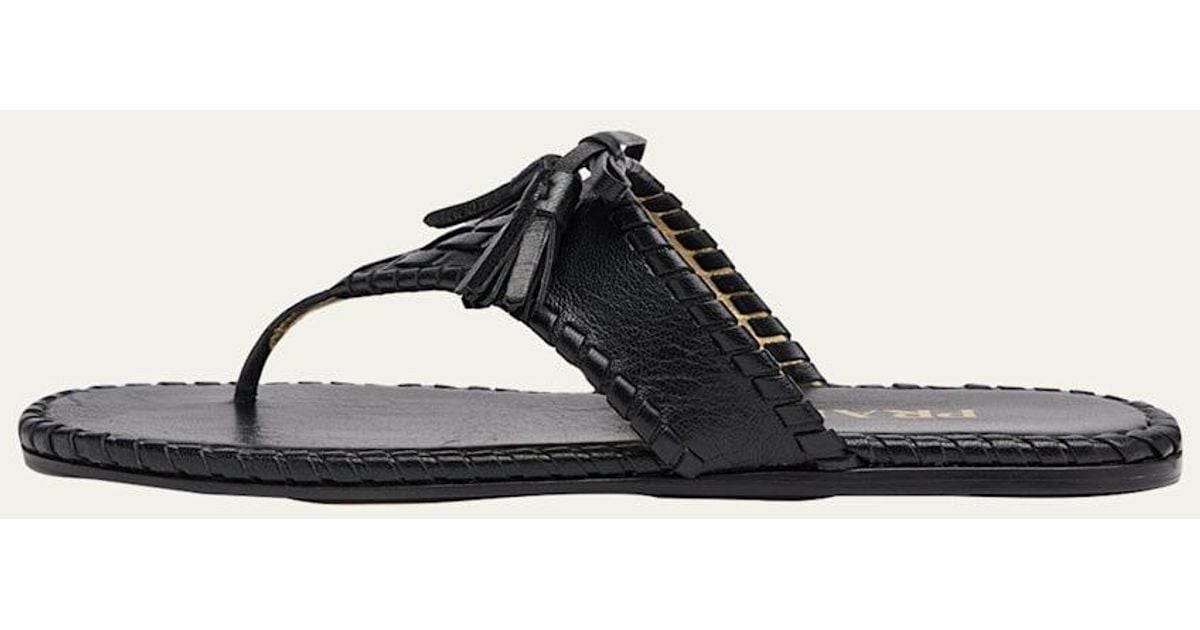 Prada Sienna Threaded Leather Thong Sandals in Black | Lyst