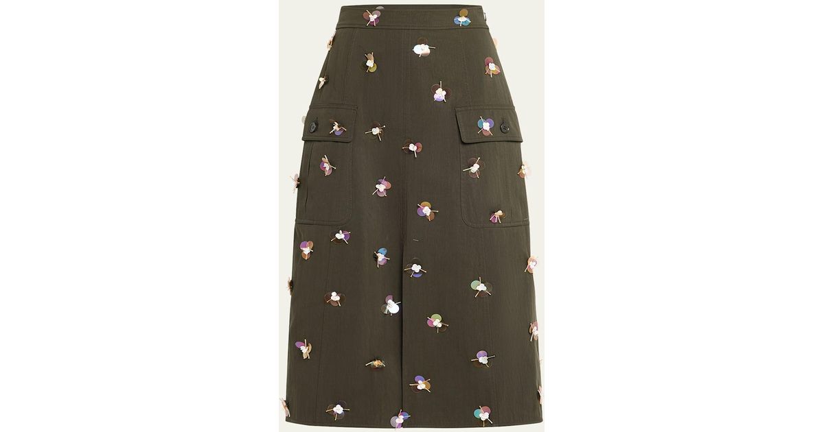 Ulla Johnson Rhodes Sequined Midi Skirt in Natural | Lyst