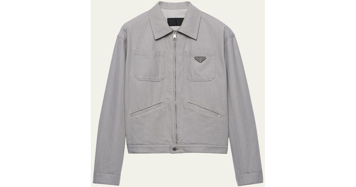 Prada Denim Zip-Up Blouson Jacket in Gray for Men | Lyst