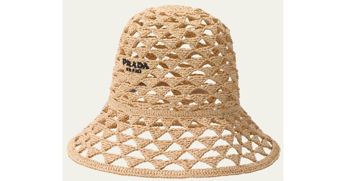 Prada Triangle Cutout Raffia Bucket Hat in Natural | Lyst