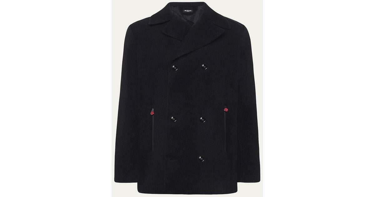 Kiton Classic Wool-Cashmere Pea Coat in Blue for Men | Lyst