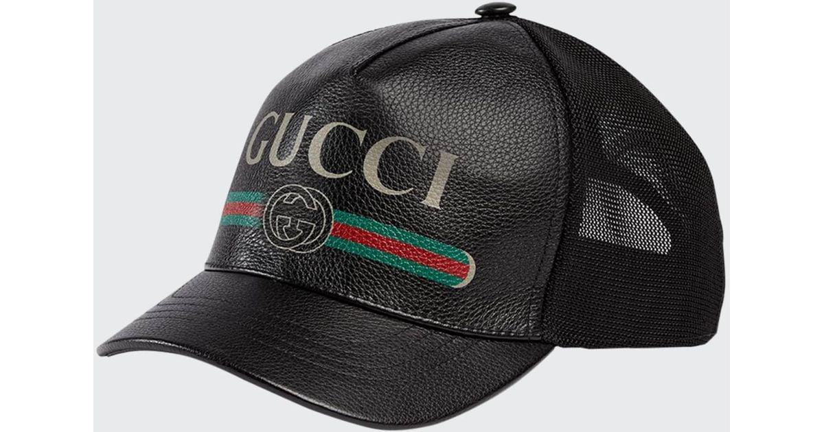 Gucci Fake Logo Leather Cap in Black for Men - Save 41% - Lyst