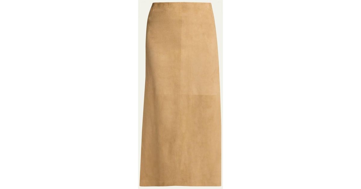 The Row Danas Suede Maxi Apron Skirt in Natural | Lyst
