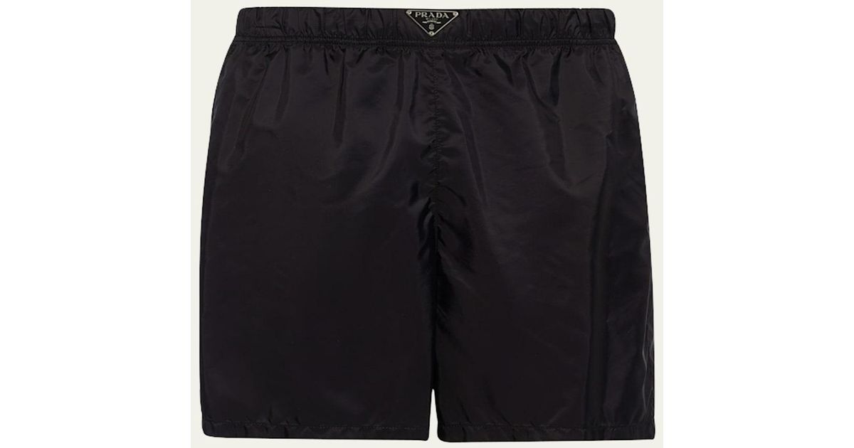 Prada Triangle Logo Swim Trunks in Black for Men | Lyst