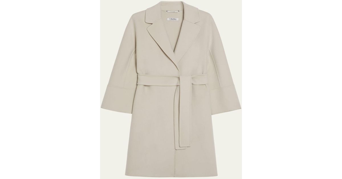 Max Mara Arona Self-Tie Wool Coat in Natural | Lyst