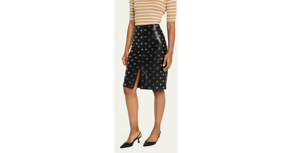 Veronica Beard Anderson Grommet Leather Pencil Skirt in Black | Lyst