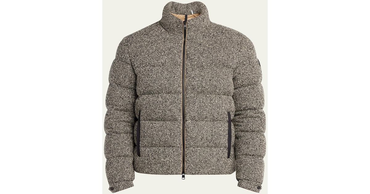 Moncler Wool Melange Quilted Down Jacket in Gray for Men | Lyst