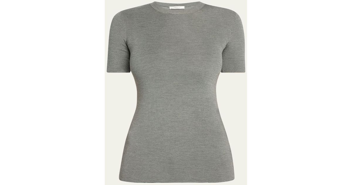 The Row Jannat Classic Fitted Silk Knit Top in Gray | Lyst