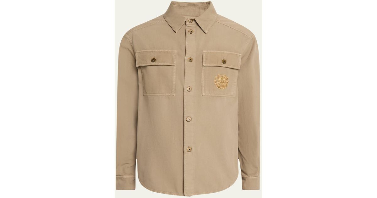 Burberry Twill Crest Overshirt in Natural for Men | Lyst