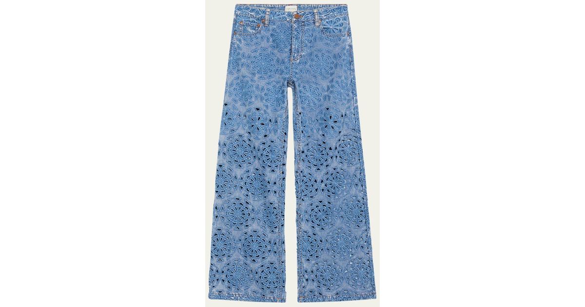 Alice + Olivia Weezy Laser-Cut Wide-Leg Jeans in Blue | Lyst
