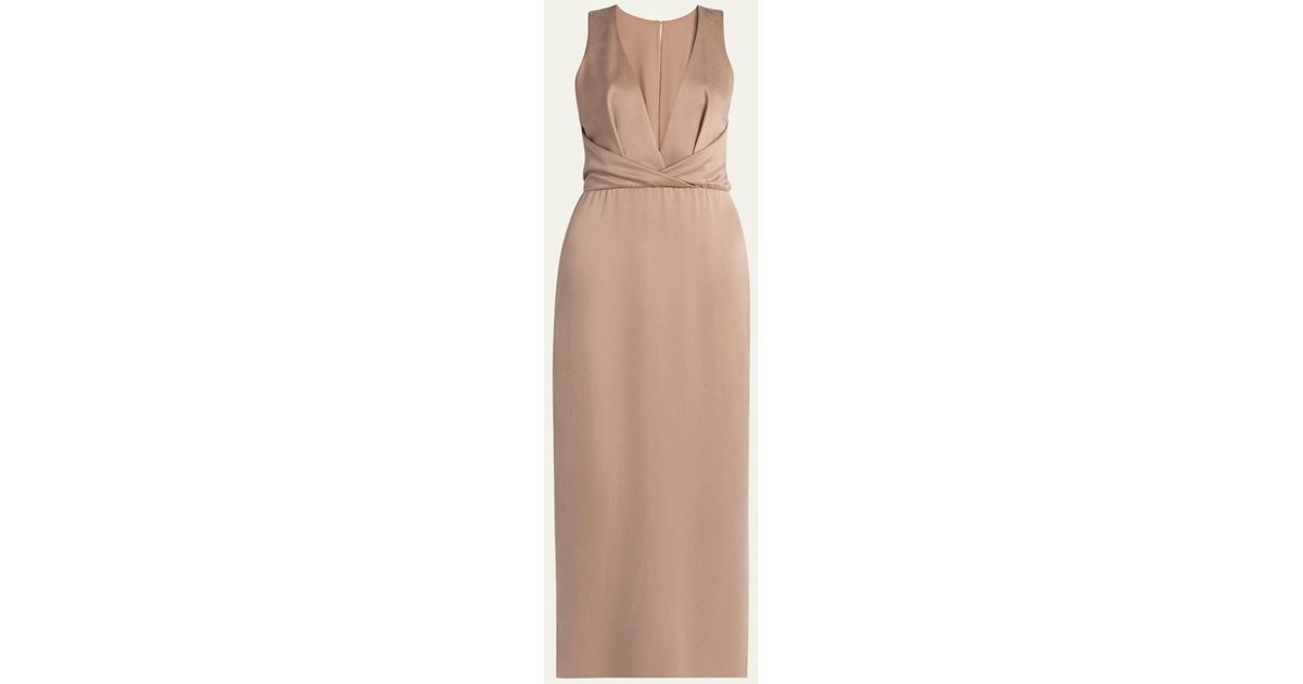 Giorgio Armani Long Crossover Back Slit Silk Dress in Natural | Lyst