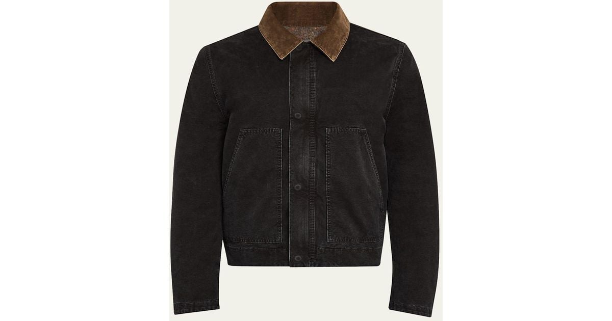 Saint Laurent Canvas Corduroy-Collar Work Jacket in Black for Men | Lyst