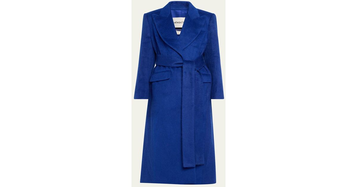 Only Child Easington Belted Mohair Wool Coat in Blue | Lyst
