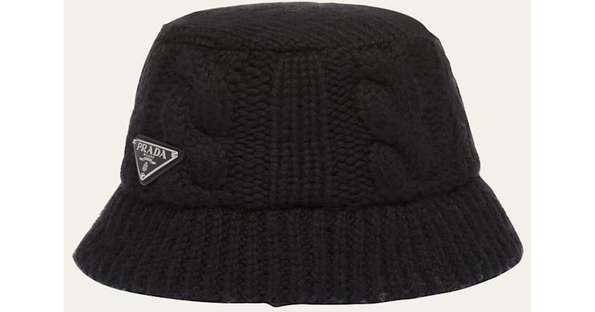 Prada Knit Wool Bucket Hat in Black | Lyst