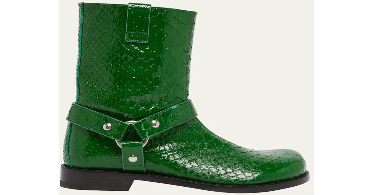Loewe Campo Python Harness Biker Booties in Green | Lyst