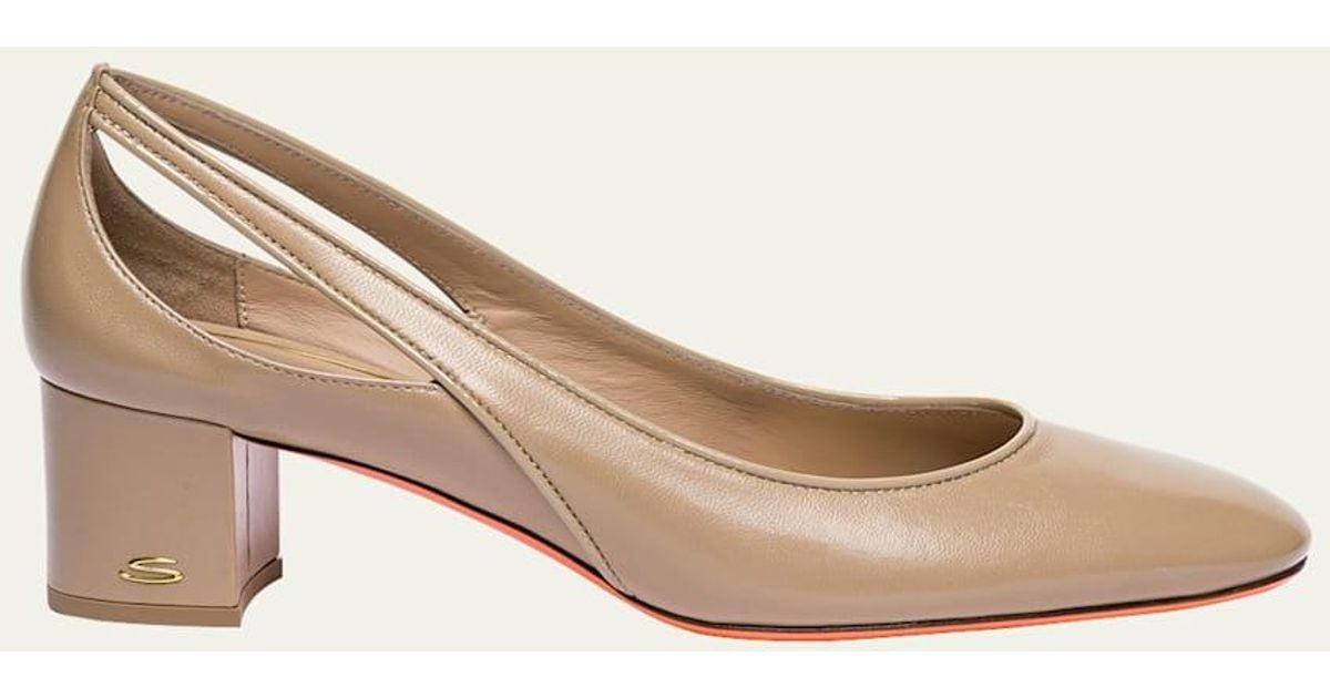 Santoni Cut-Out Block Heel Mixed Leather Pumps in Natural | Lyst