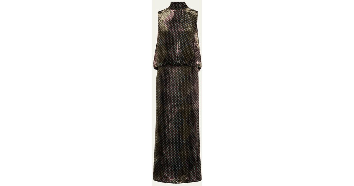 Dries Van Noten Debo Mock-Neck Draped Velvet Maxi Dress in White | Lyst