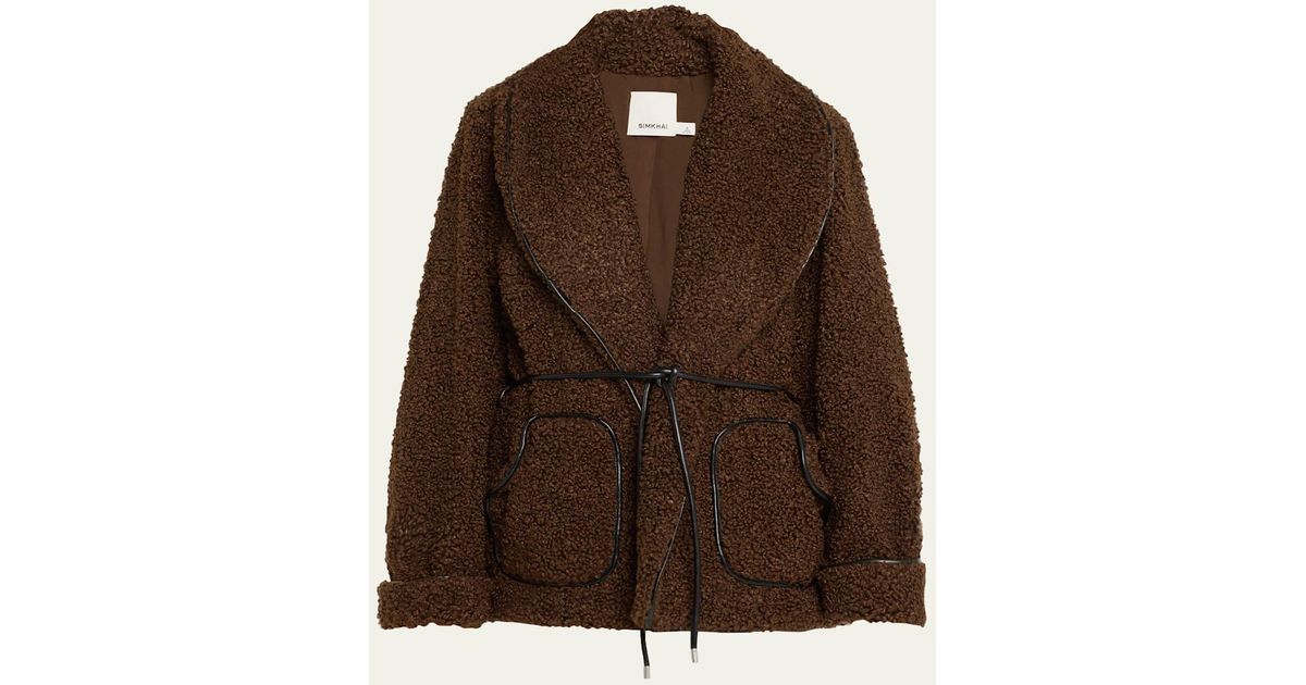 Jonathan Simkhai Kimia Faux Fur Tie Waist Jacket in Brown | Lyst