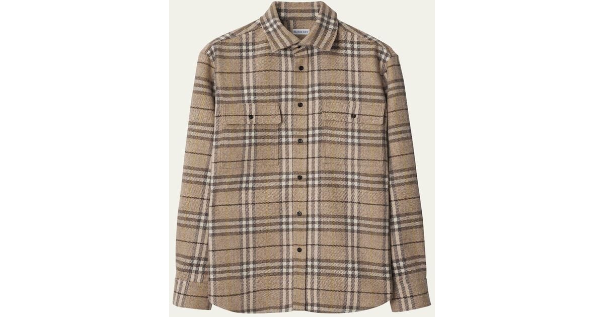 Burberry Plaid Flannel Button-Down Shirt in Natural for Men | Lyst