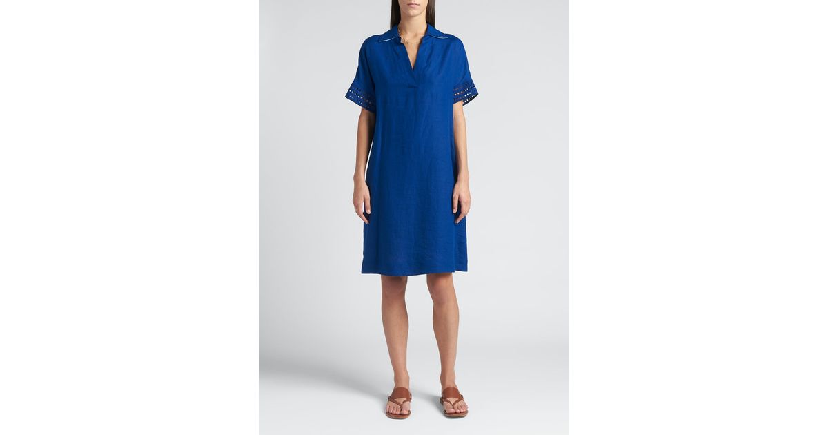 Loro Piana Tonya Eyelet-trim Linen Shirtdress in Blue | Lyst