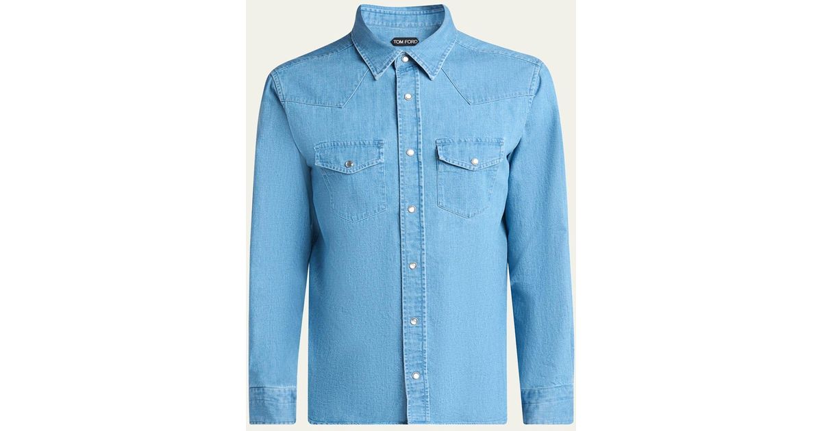 Tom Ford Light Japanese Denim Slim Fit Western Shirt in Blue for Men | Lyst