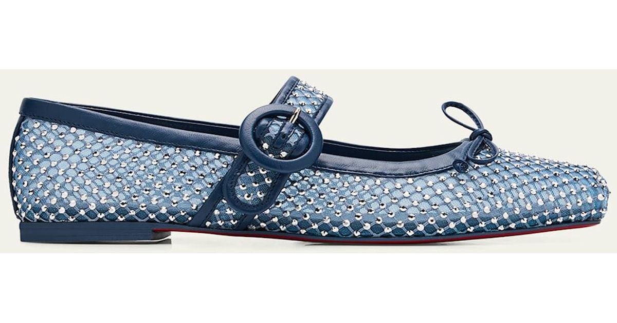 Christian Louboutin Mesh Net Mary Jane Sole Ballerina Flats in Blue | Lyst
