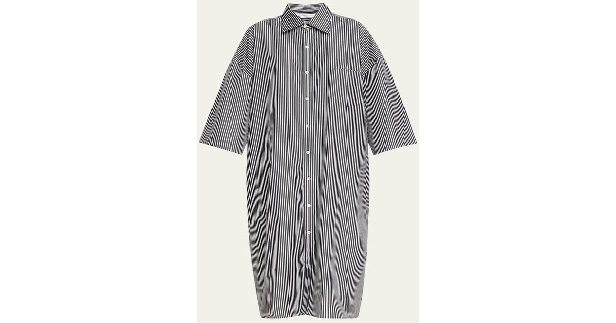 Marie Adam-Leenaerdt Stripe Fitted Back Midi Shirtdress With Integrated ...