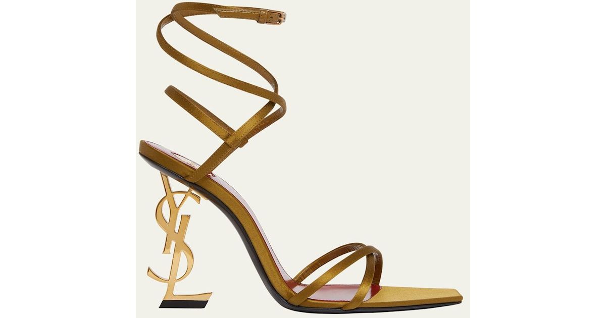 Saint Laurent Opyum Ysl Logo-Heel Wrap-Ankle Sandals With Golden ...