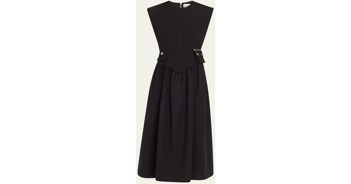 Ganni Heavy Cotton Tailored Corset Midi Dress in Black | Lyst