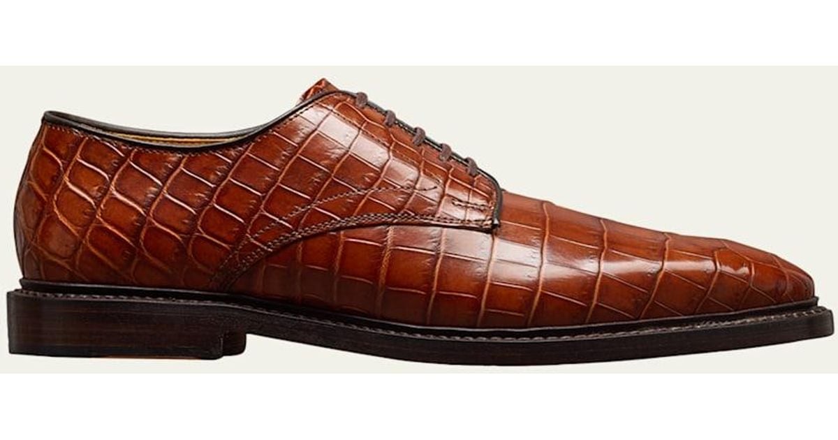 Allen Edmonds Reserve Maxwell Crocodile Leather Derby Shoes in Brown ...