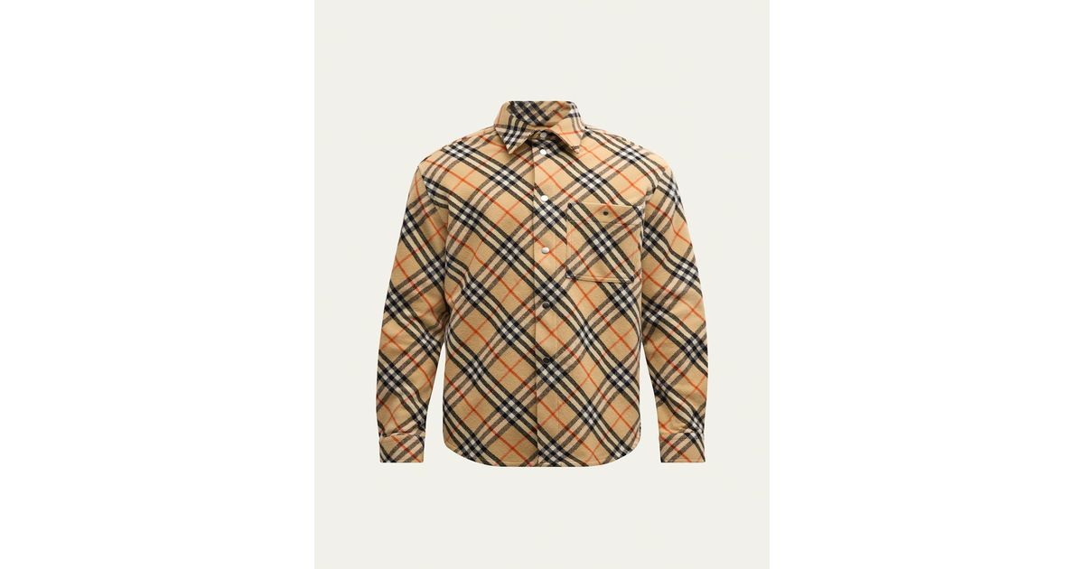 Burberry Check Wool Button-Down Shirt in Metallic for Men | Lyst