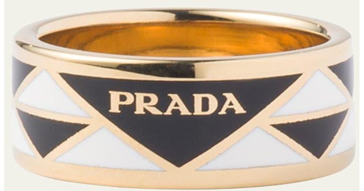 Prada Triangle Symbole Enamel Ring in Natural | Lyst