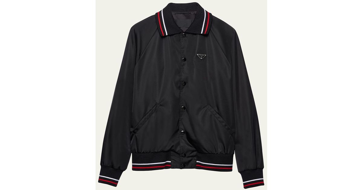 Prada Re-Nylon Jacket With Stripe Details in Black for Men | Lyst