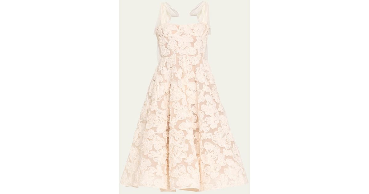 Bronx and Banco Sabrina Lace Midi Dress With Bow Details in Natural | Lyst