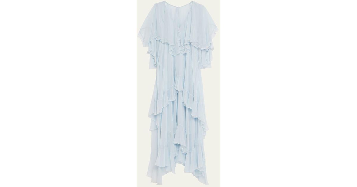 LoveShackFancy Collia Silk Chiffon Maxi Dress in Blue | Lyst