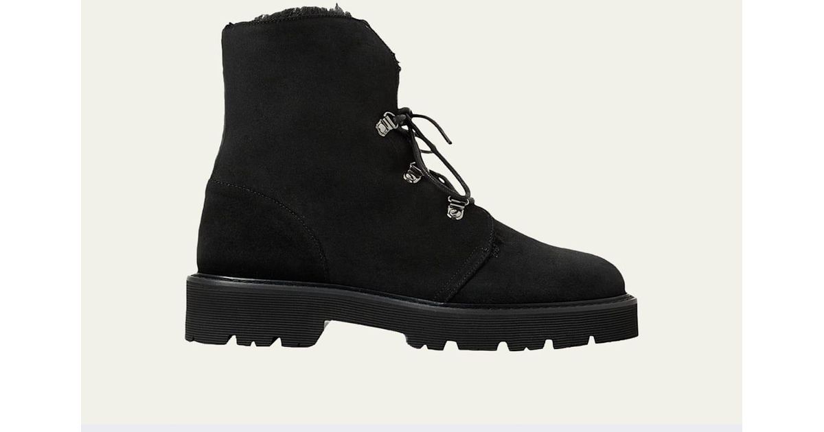 Aquatalia Eva Faux Shearling-Lined Suede Hiker Booties in Black | Lyst