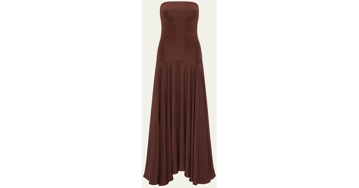 Esse Studios Illi Strapless Drop-Waist Maxi Dress in Brown | Lyst