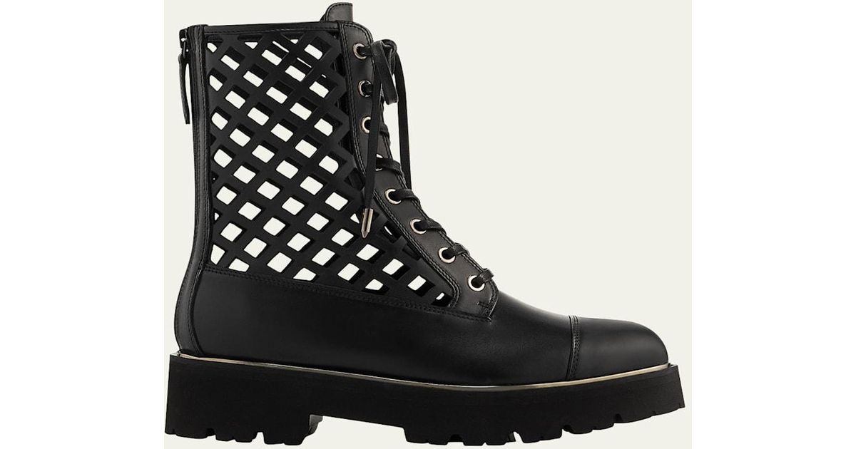 Aquazzura Fearless Perforated Leather Combat Boots in Black | Lyst