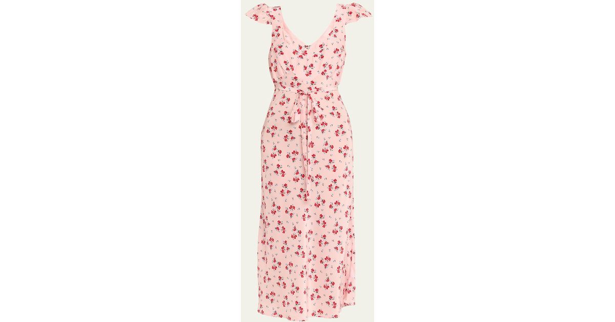 Ciao Lucia Aurora Floral Flutter-Sleeve Midi Dress in Pink | Lyst