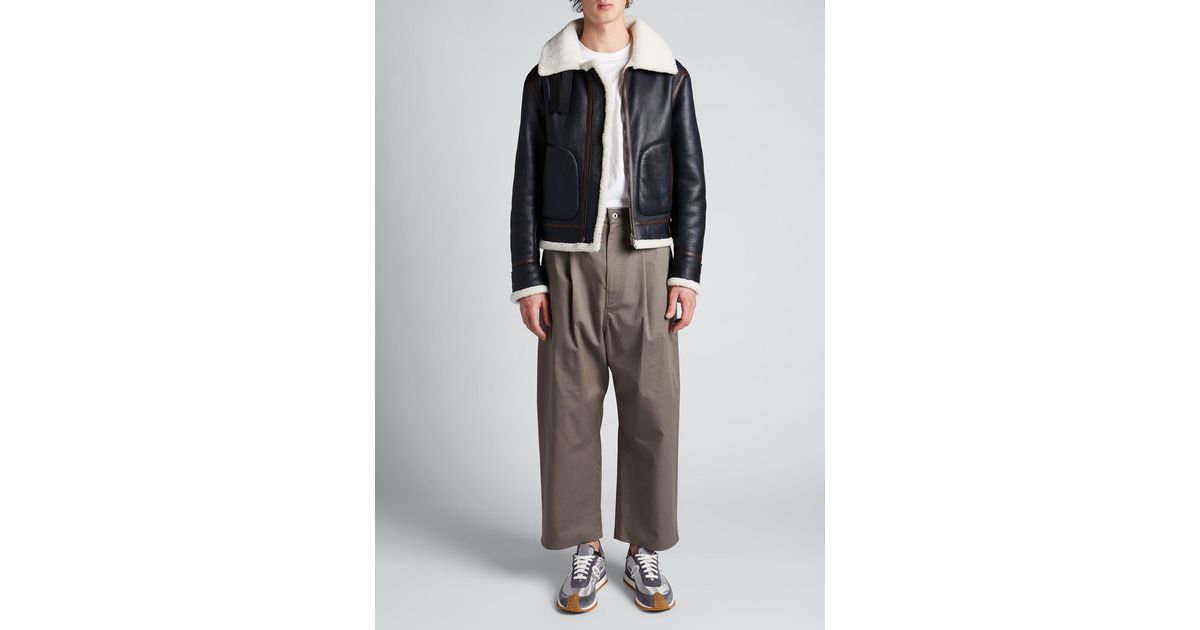Loewe Shearling-lined Leather Aviator Jacket in Gray for Men | Lyst
