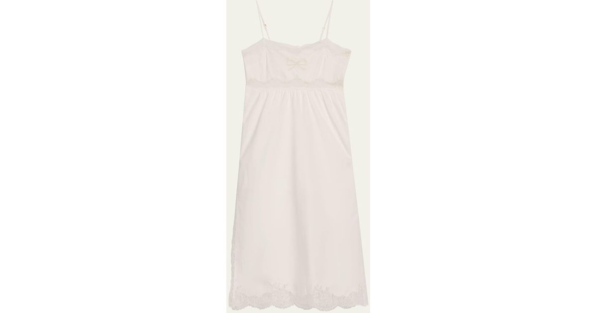 LoveShackFancy Vinca Lace-Trim Midi Dress in Natural | Lyst