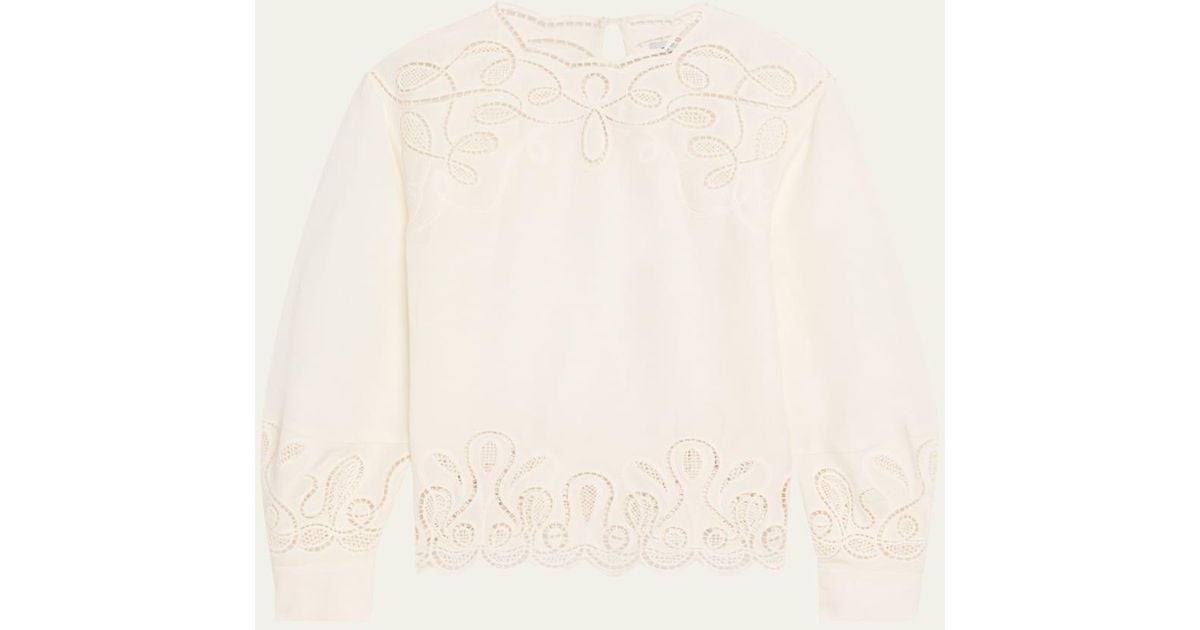 Jonathan Simkhai Wendlyn Embroidered Long-Sleeve Top in Natural | Lyst