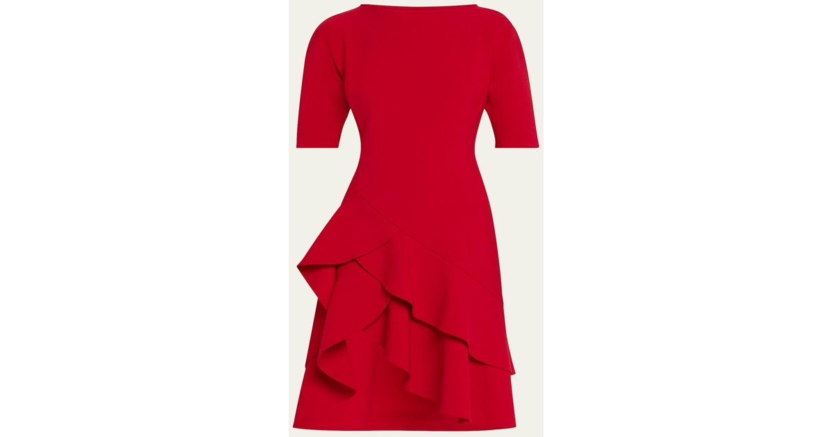 Teri Jon Ruffle Stretch Crepe Dress in Red | Lyst