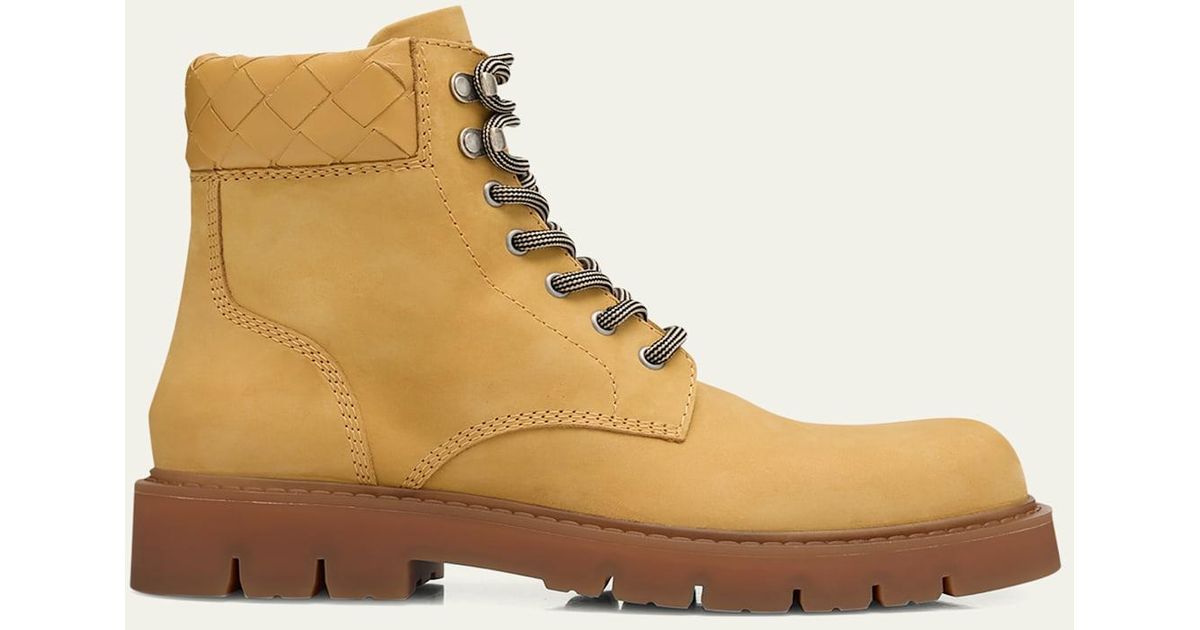 Bottega Veneta Haddock Nubuck Intrecciato Combat Booties in Natural | Lyst
