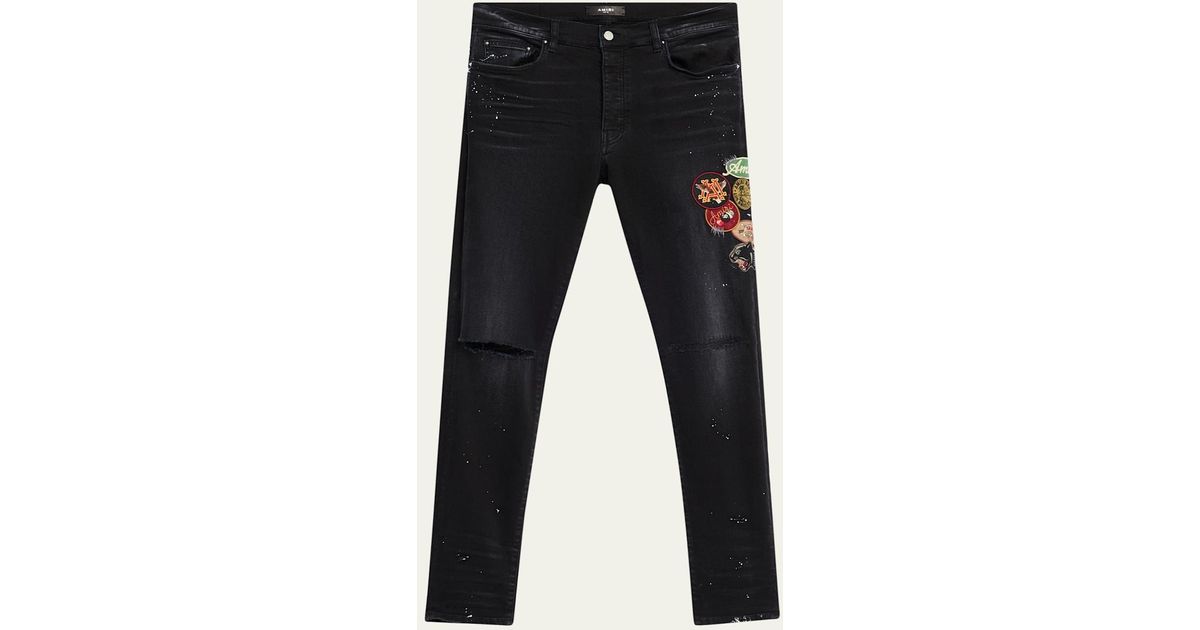 Amiri Aged Vintage Patch Skinny Jeans in Black for Men | Lyst