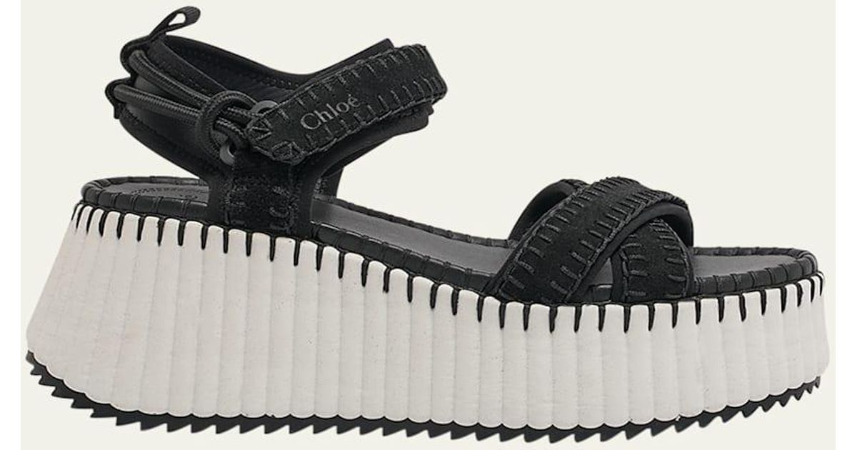 Chloé Nama Stitch Ankle-Strap Flatform Sandals in White | Lyst